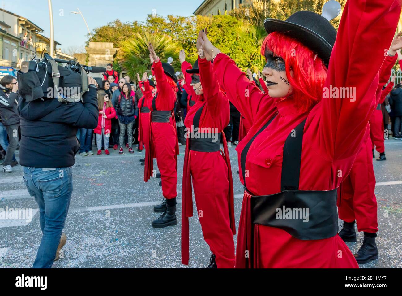 Portrait of masked figure during the parade of the traditional Carnival ...