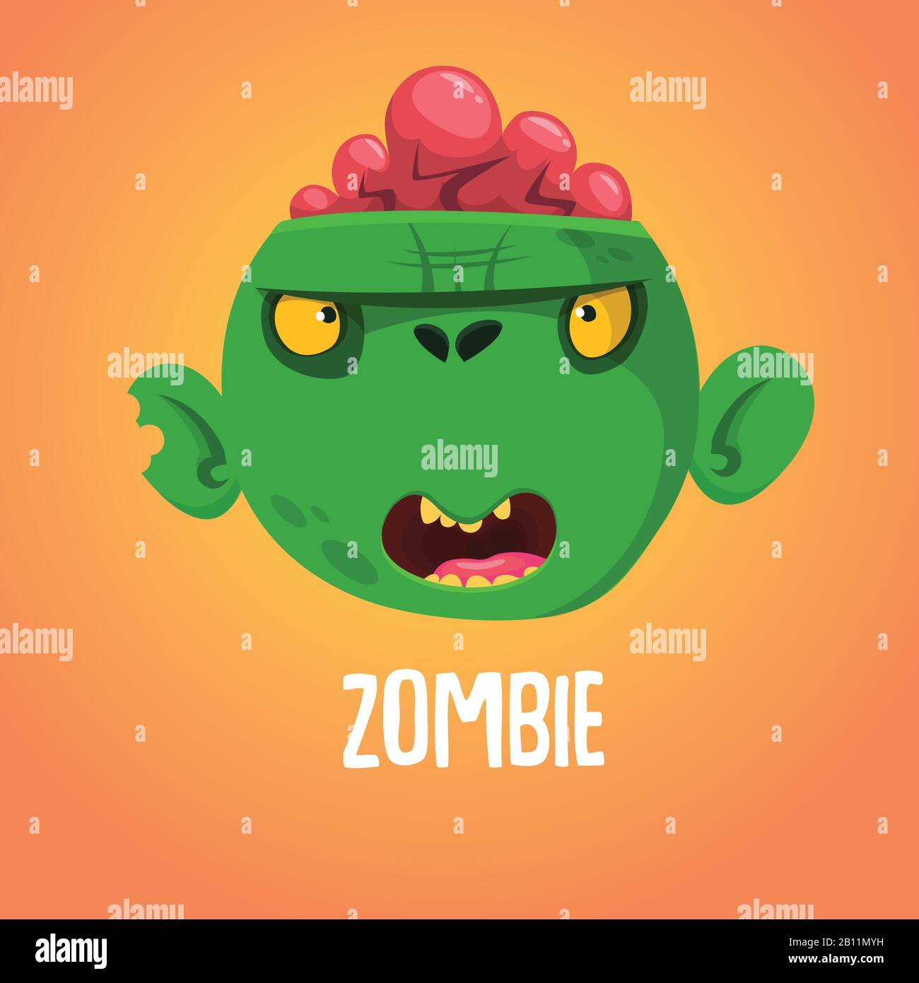 Cute cartoon zombie head. Halloween vector illustration isolated Stock ...