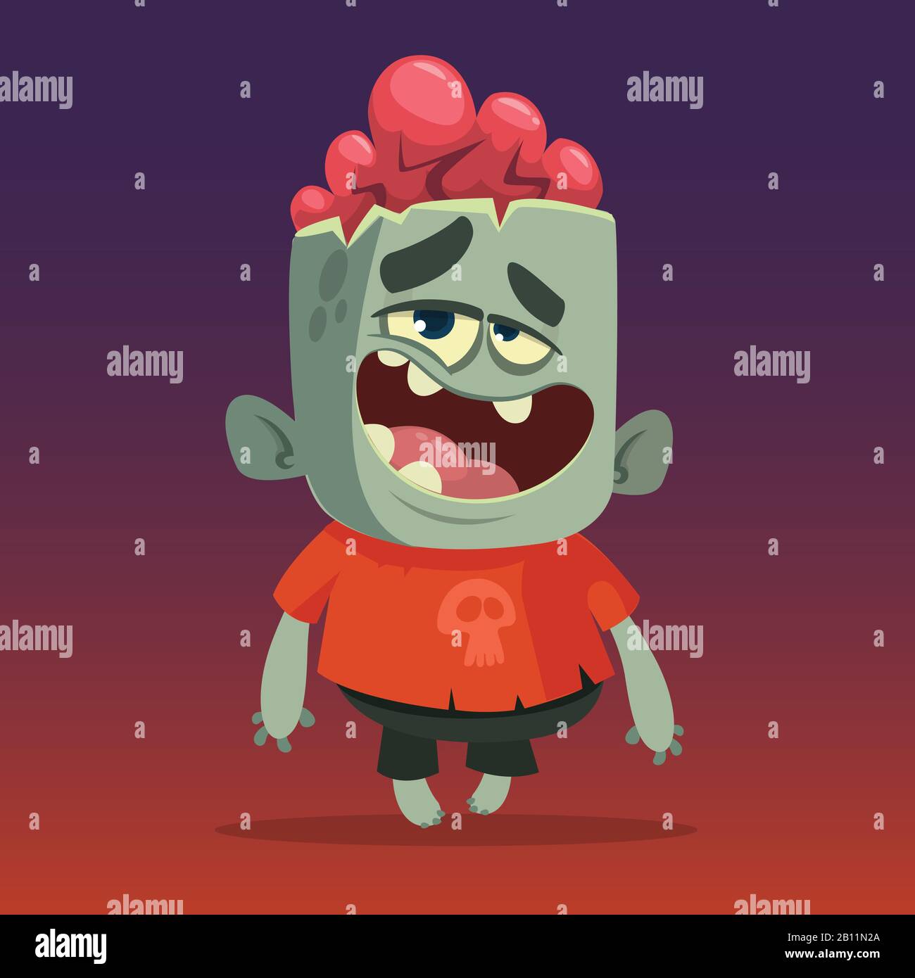 Cartoon funny zombie. Halloween vector illustration of angry zombie ...