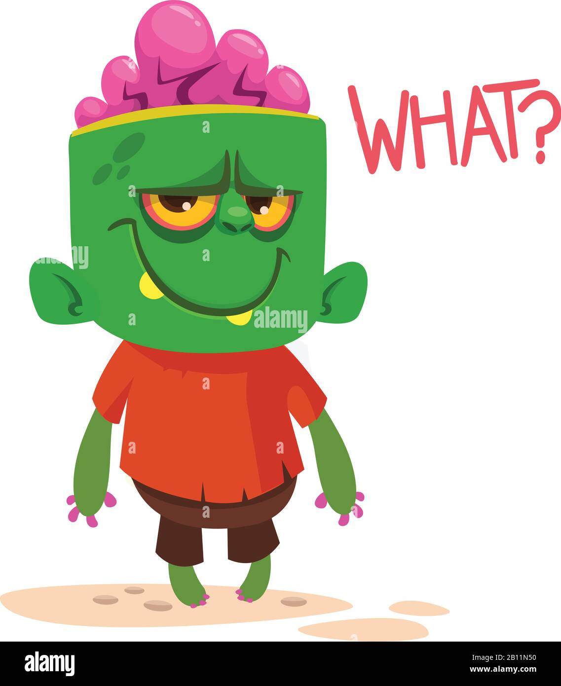 Cartoon vector cute happy zombie says what. Halloween vector ...