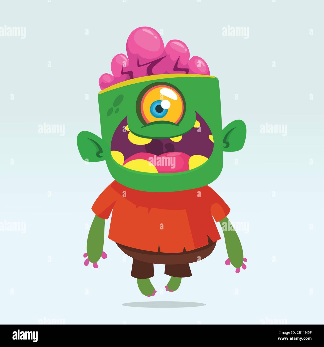 Cartoon funny zombie. Halloween vector illustration of angry zombie ...