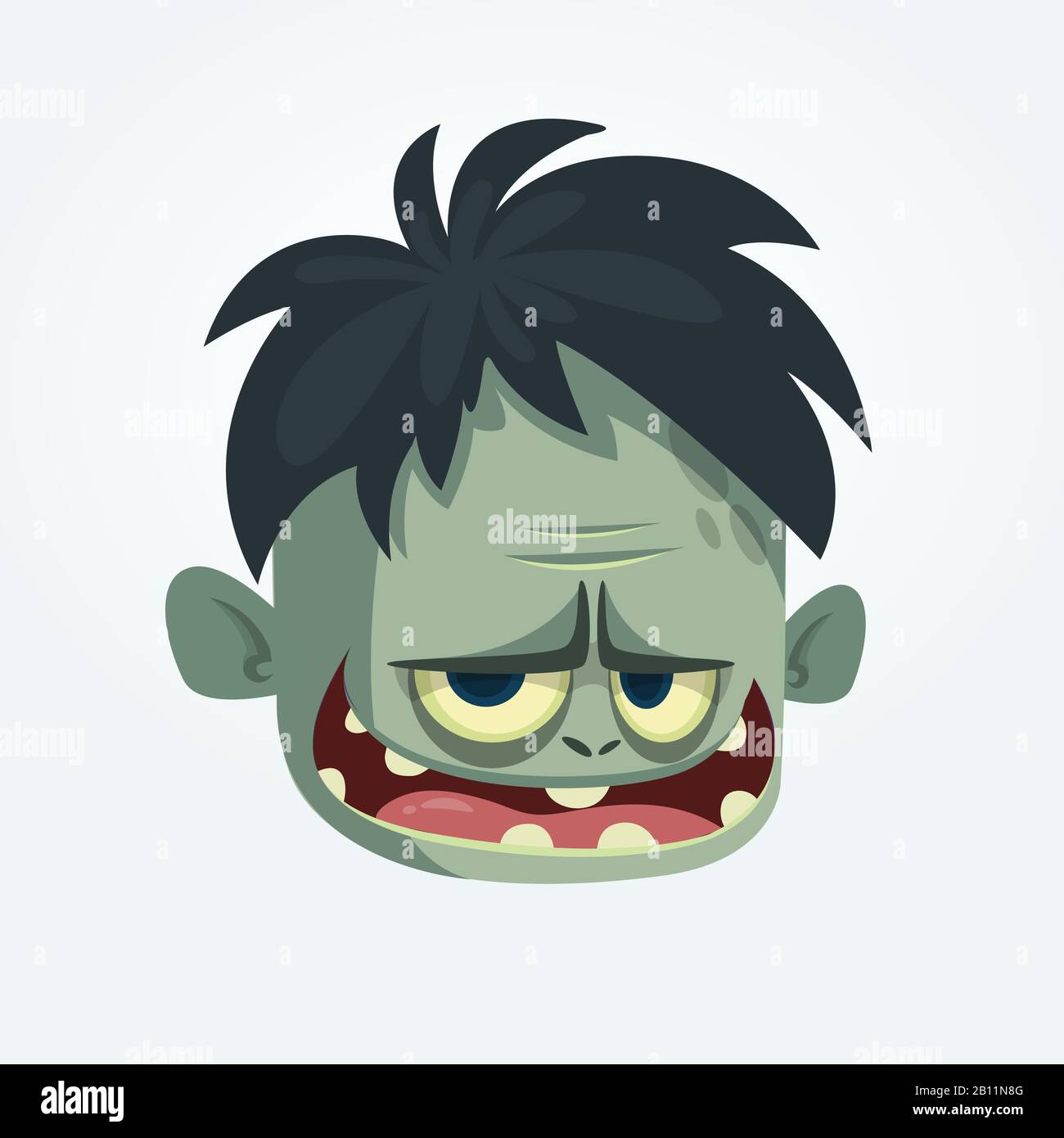 Cartoon funny gray zombie hairy head. Vector illustration Stock Vector ...