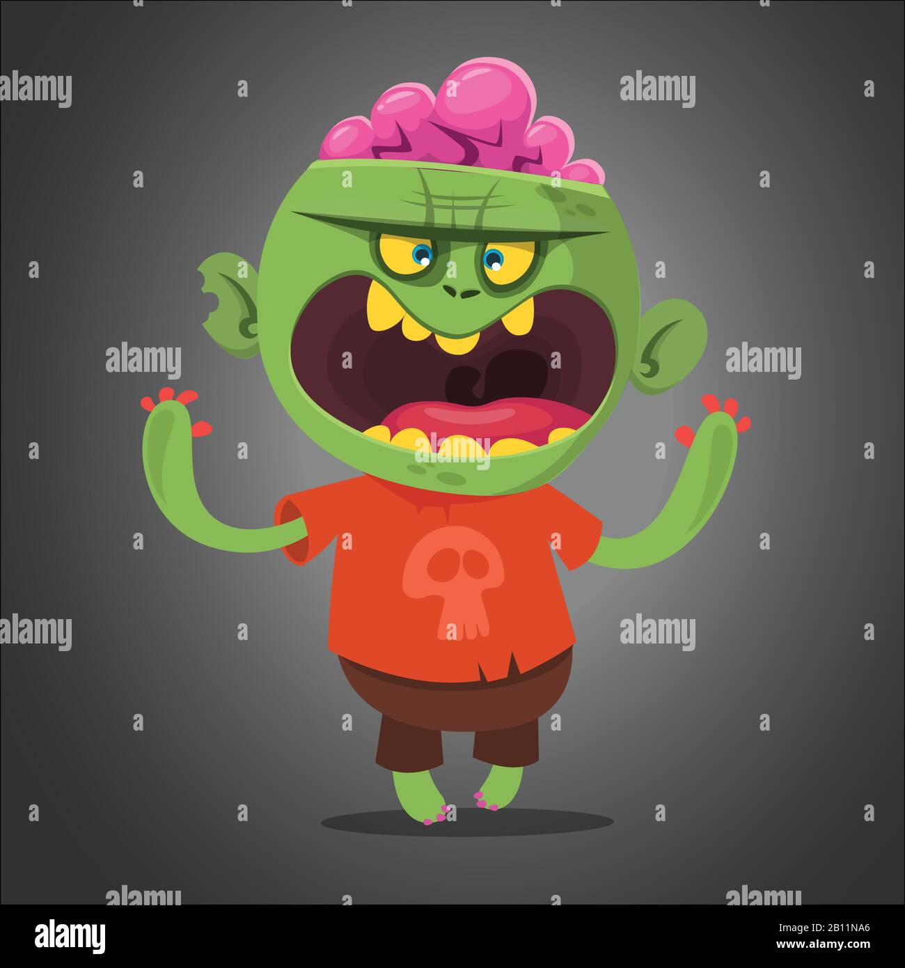 Cartoon funny zombie. Halloween vector illustration of angry zombie ...