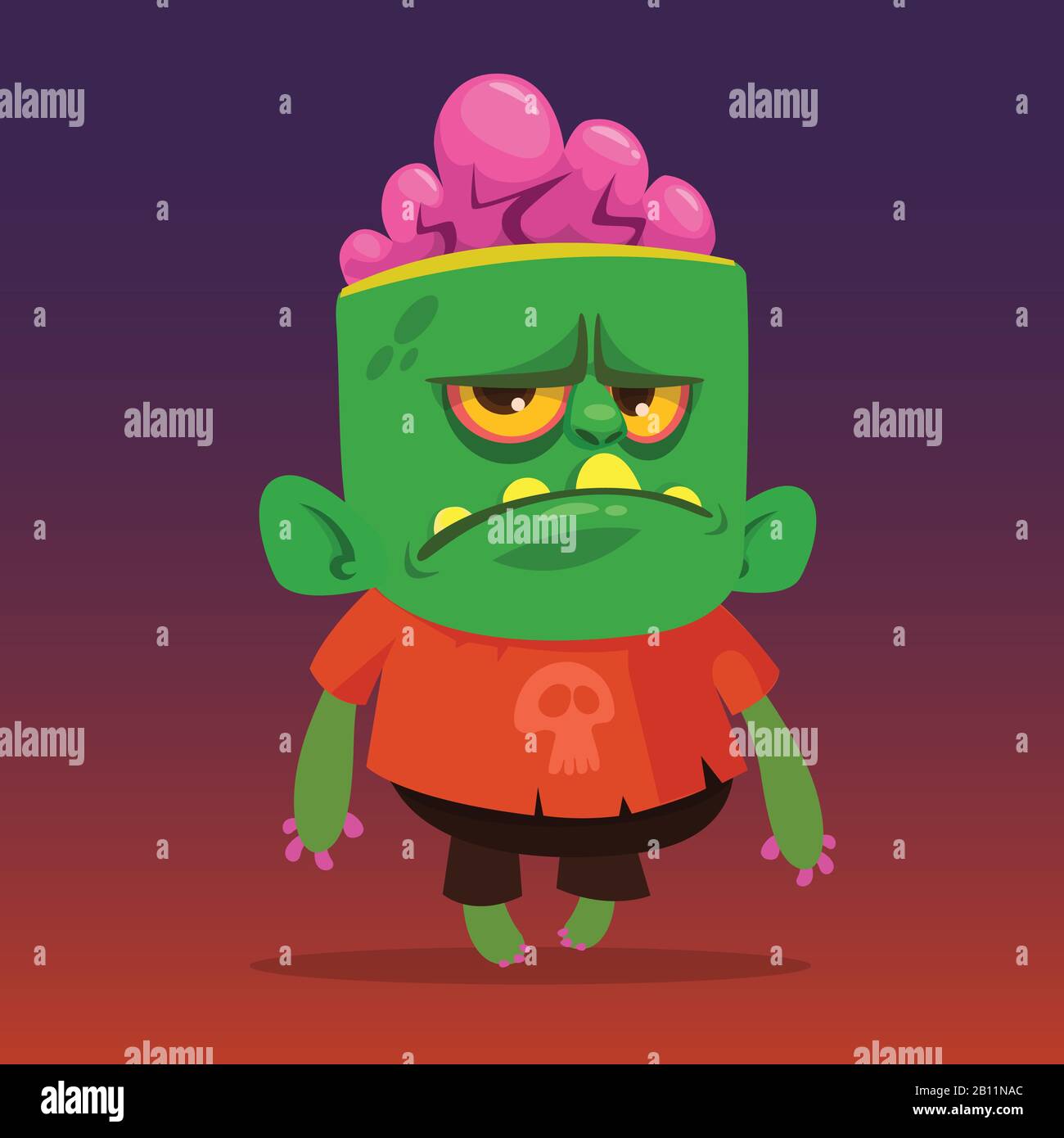 Cartoon funny zombie. Halloween vector illustration of angry zombie ...