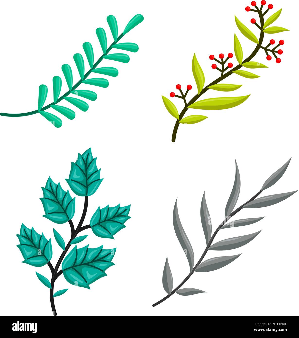 Hand drawn tree branches and leaves Vector Illustration Stock Vector ...
