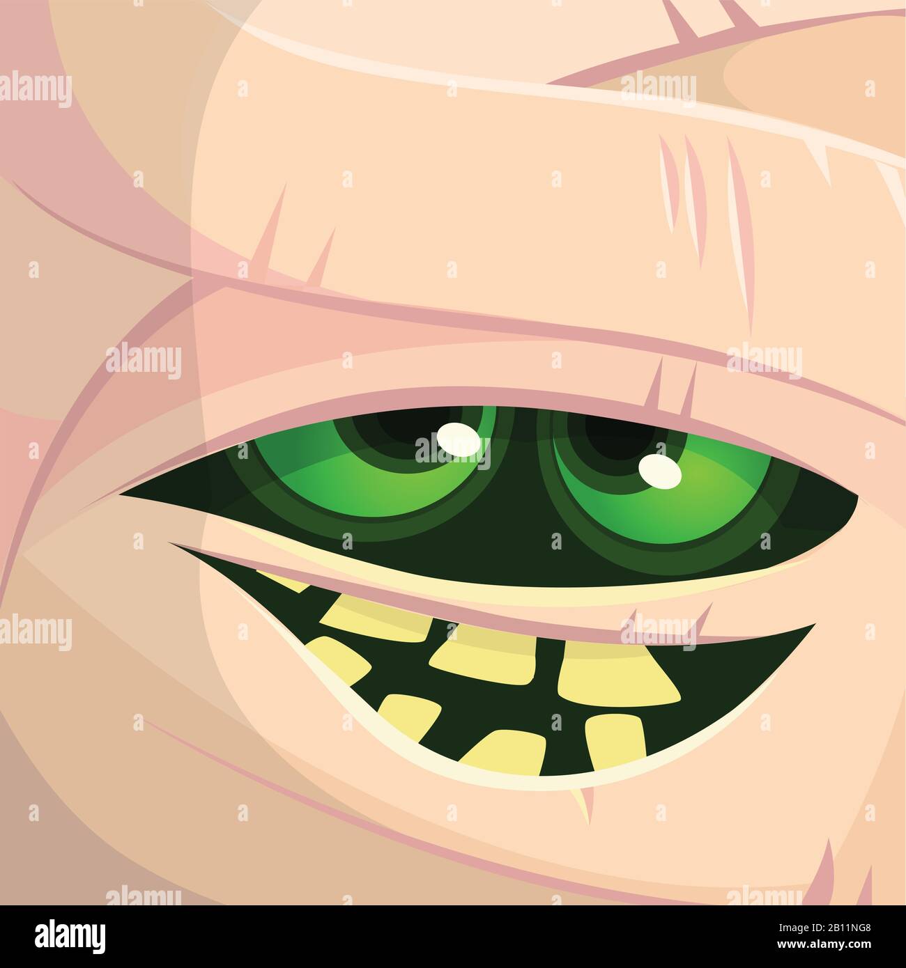 Scary cartoon monster mummy face vector. Cute square avatar or icon ...