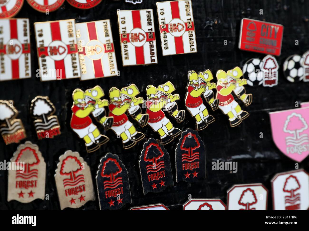 Simpsons themed Nottingham Forest Pin badges on display ahead of the ...