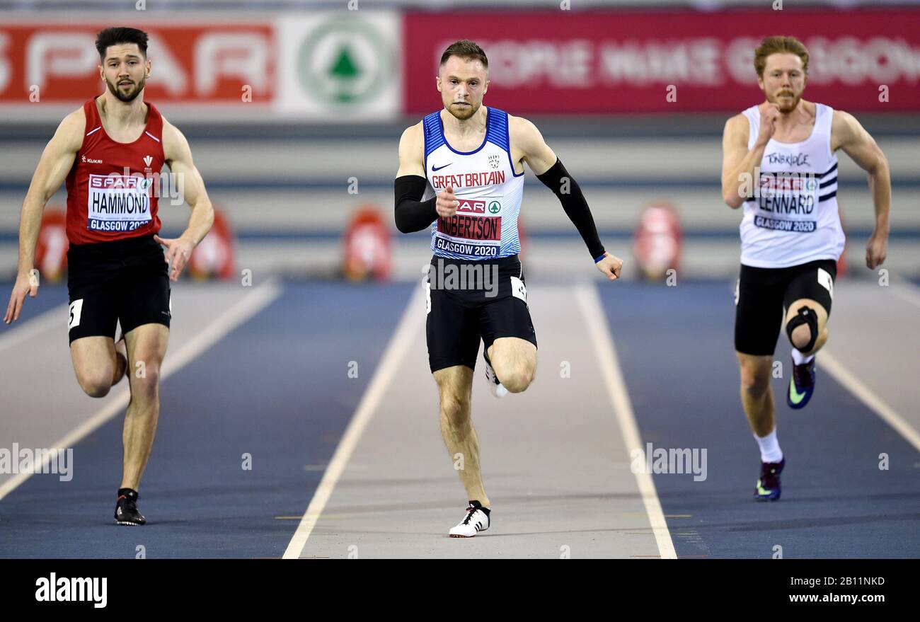 Andrew Robertson (centre) on his way to winning the Men's 60m Heat ...