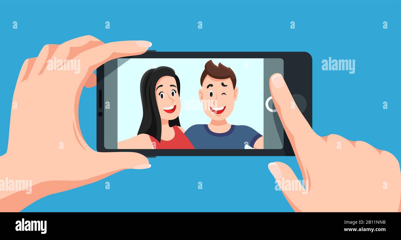 Couple selfie. Romantic self portrait, young friends taking selfie ...