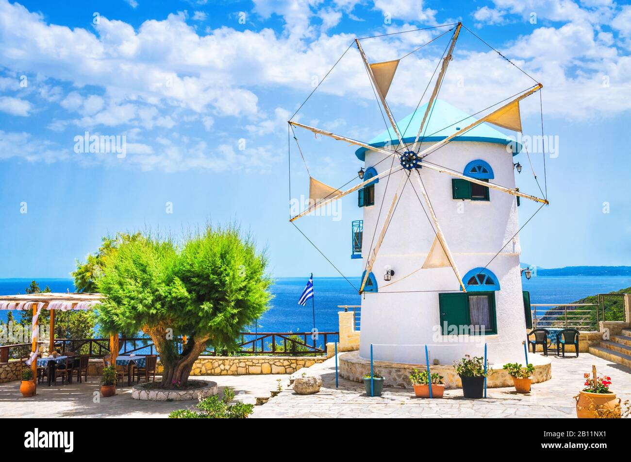 Traditional white windmill. Zakynthos. Greek island Stock Photo - Alamy