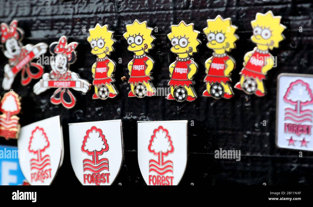 Simpsons themed Nottingham Forest Pin badges on display ahead of the ...