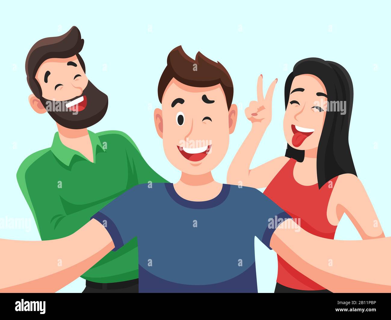 Selfie with friends. Friendly smiling teenagers making group photo ...