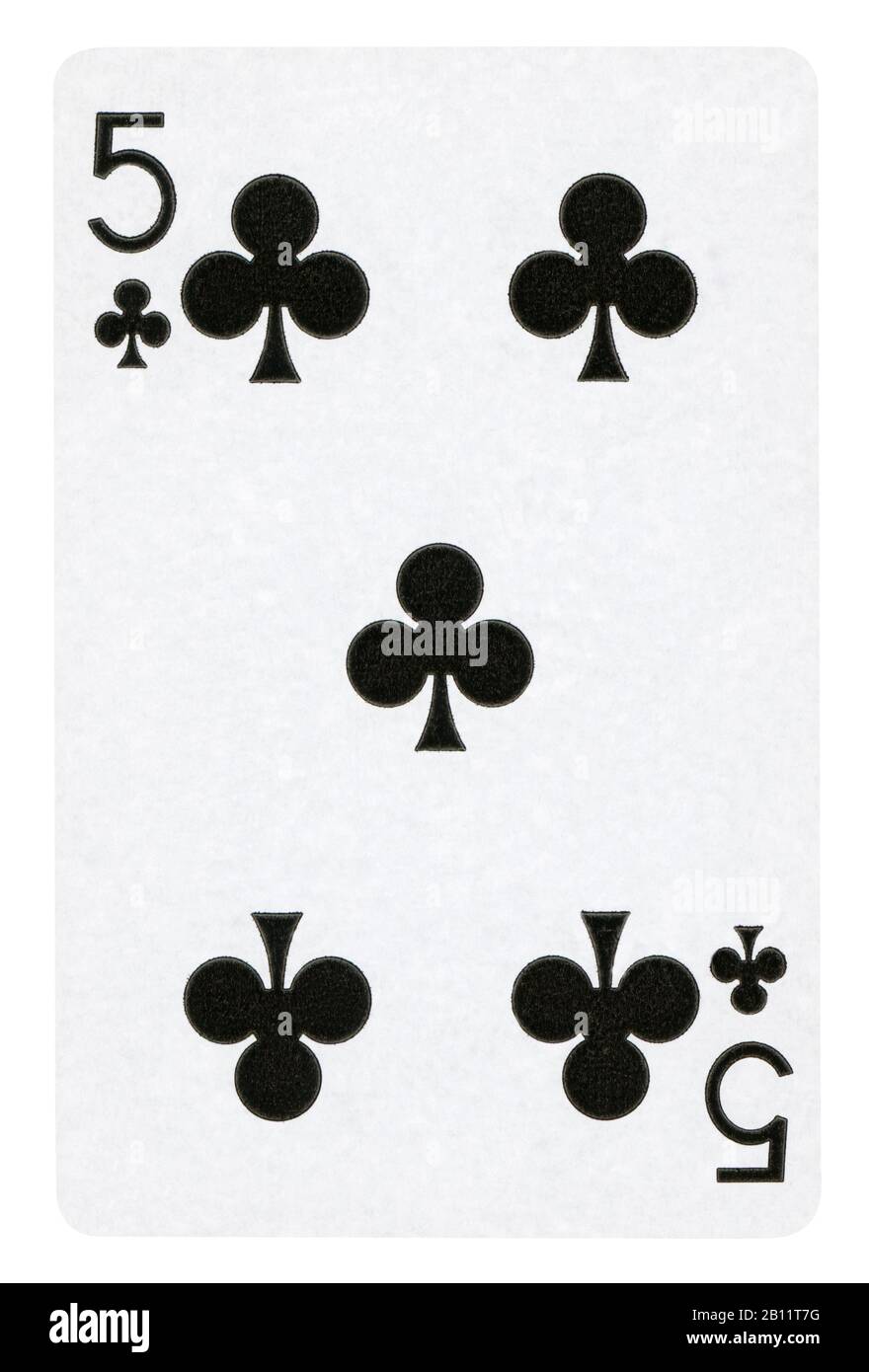 Five of Clubs Vintage playing card - isolated on white (clipping path ...