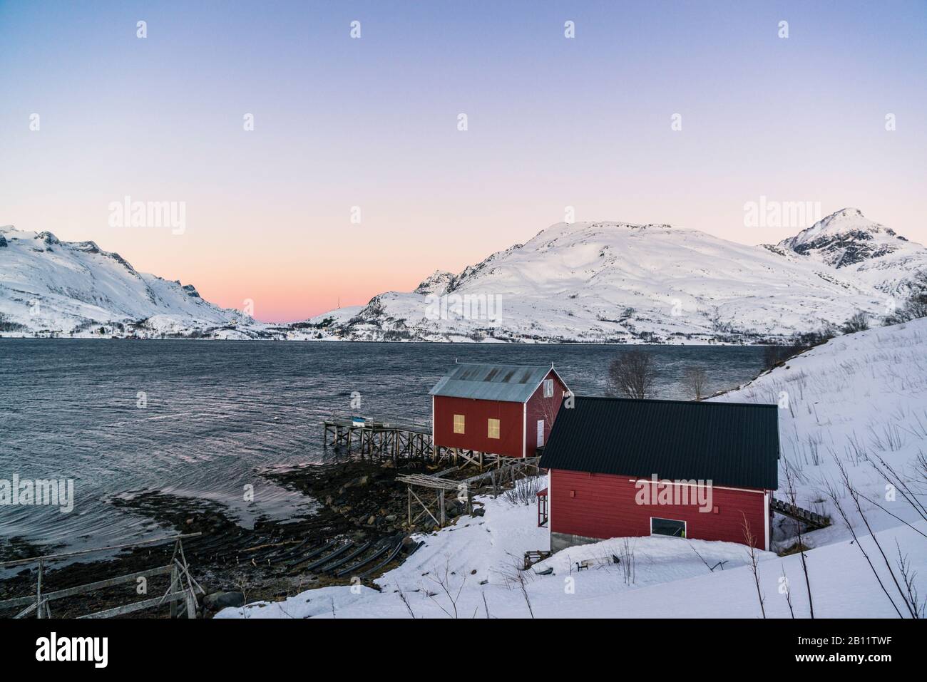 Northern fjords on the island kvaloya near tromso hi-res stock ...
