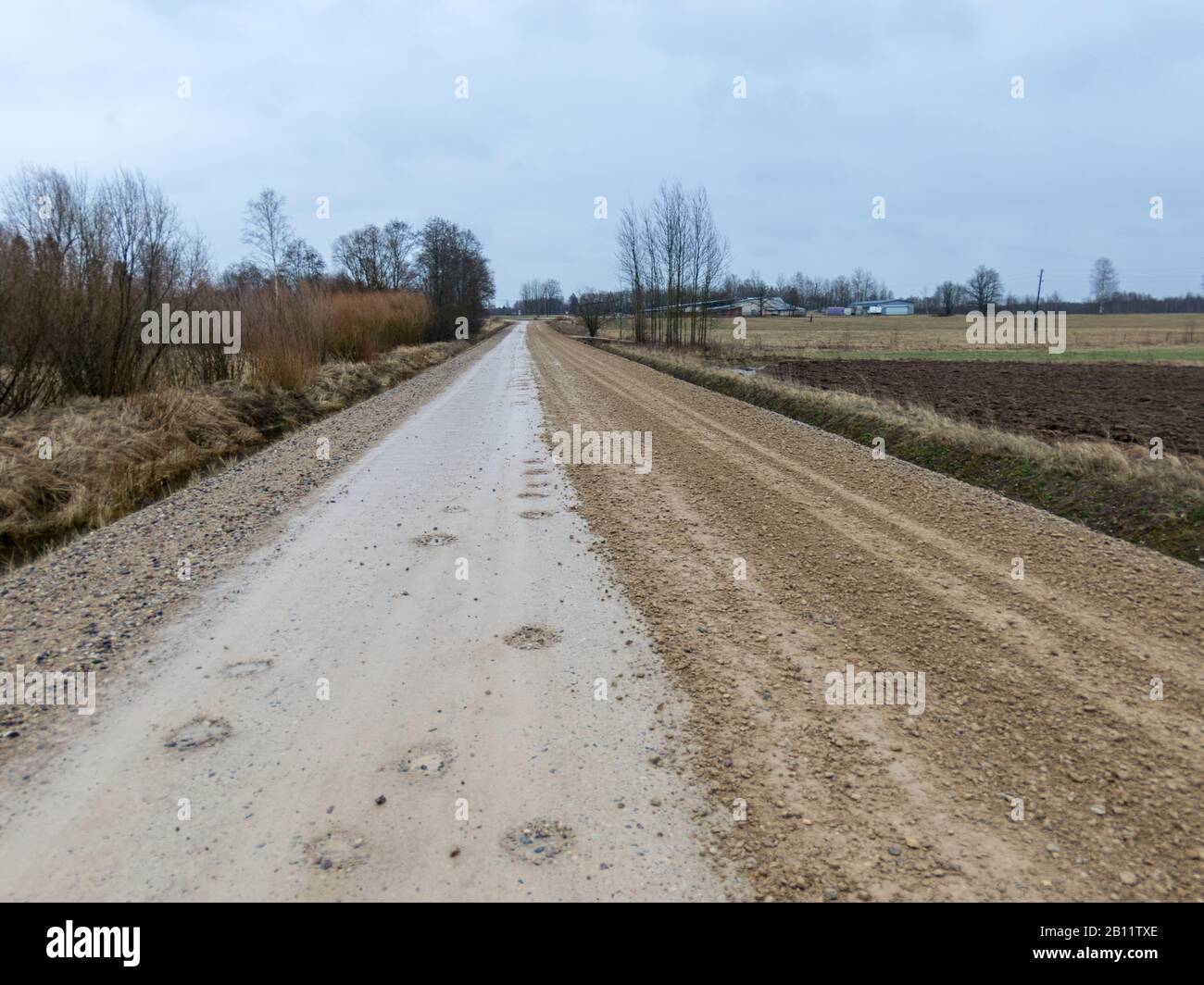 spring landscape with dirty and wet dirt road, rainy day Stock Photo ...