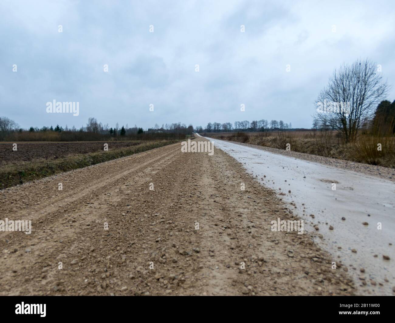 spring landscape with dirty and wet dirt road, rainy day Stock Photo ...