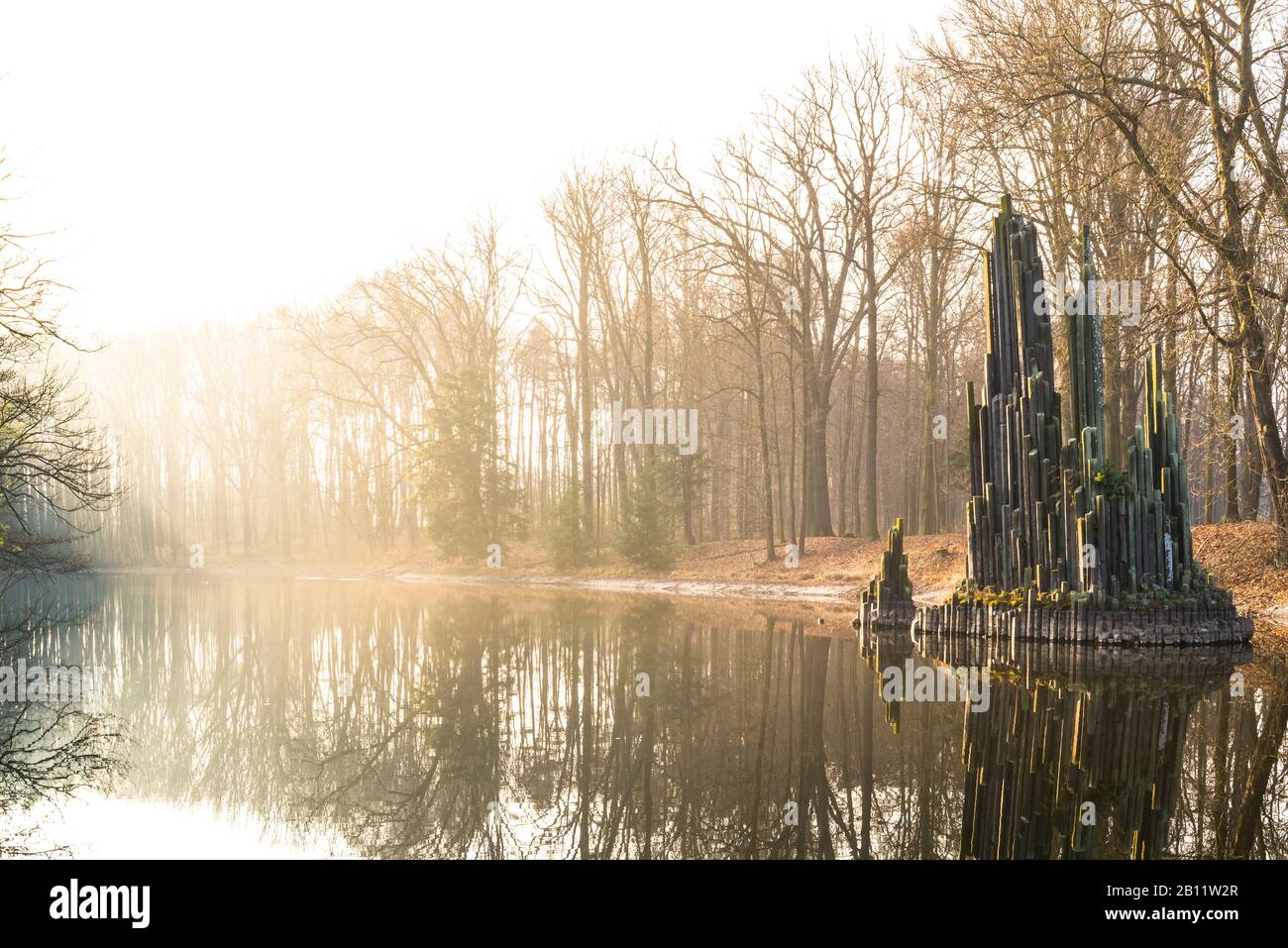 The Rakotzbrücke in the Rhododendronpark Kromlau at sunrise, Gablenz ...