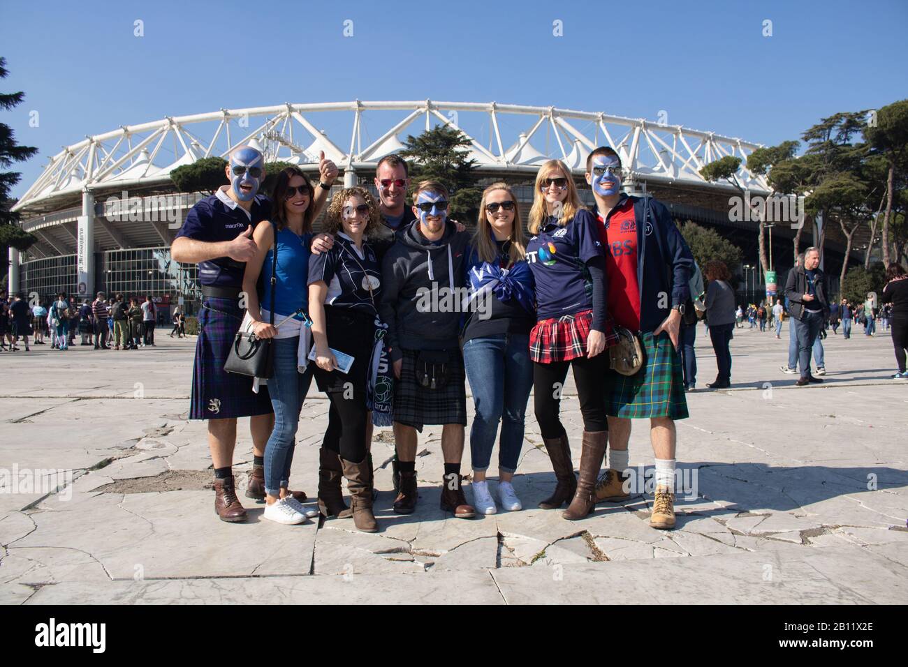 Rome, Italy. 22 February 2020: Scottish rugby supporters in party mood ...