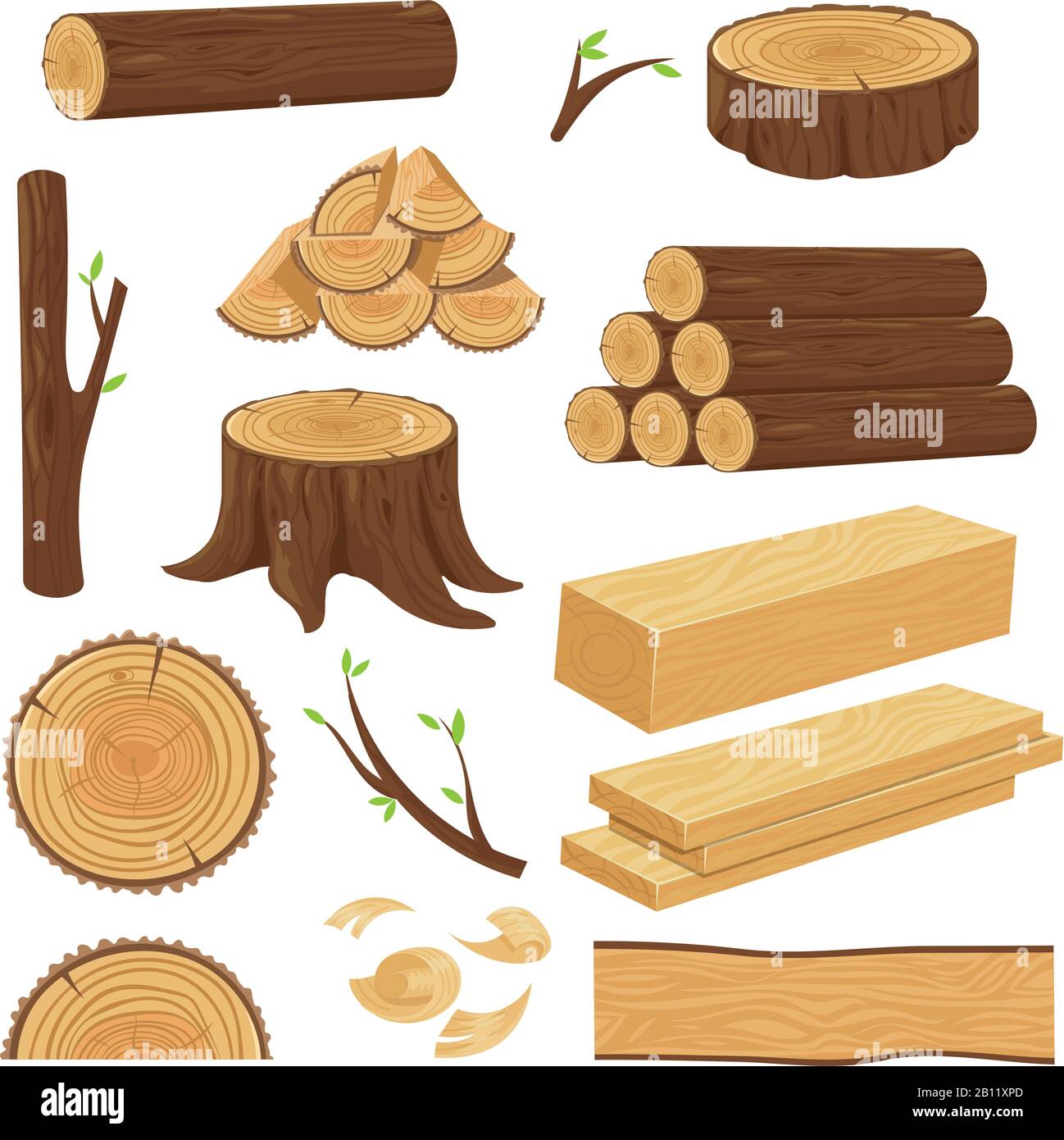 Wood trunks. Stacked lumber material, trunk twig and firewood logging ...