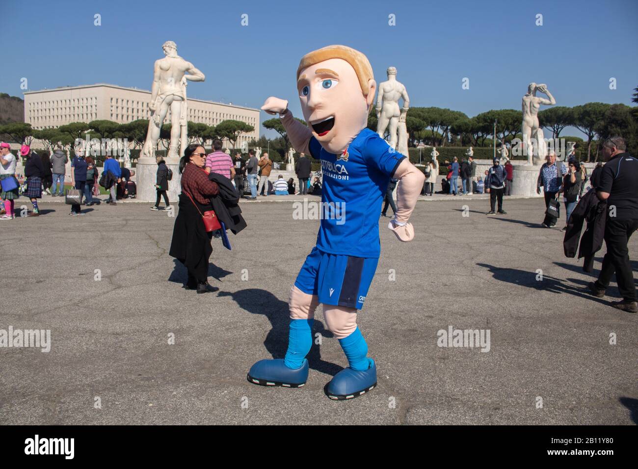 Rome, Italy. 22 February 2020: The Italy rugby mascot is paraded for ...