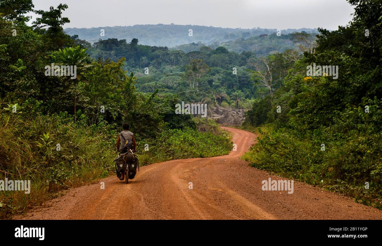 Cycling in Gabon's equatorial rainforest, Central Africa Stock Photo ...