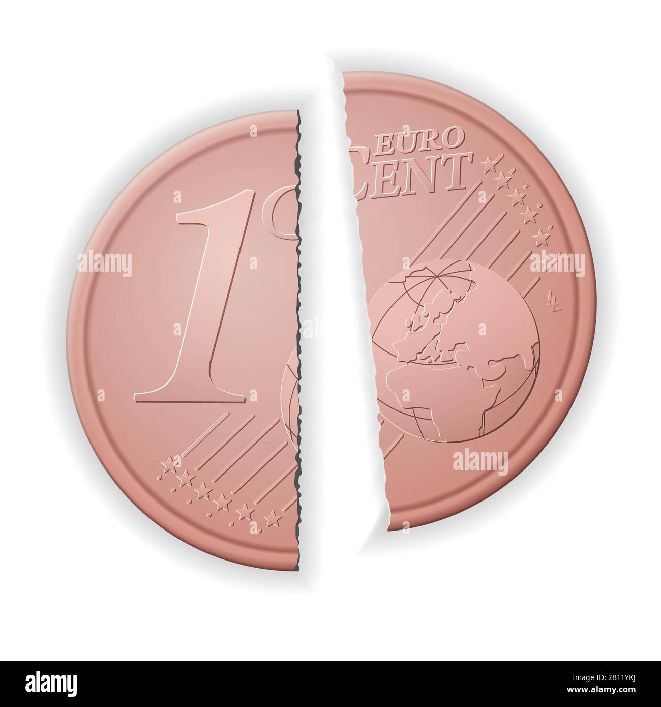 Broken one euro cent on a white background. Vector illustration Stock ...