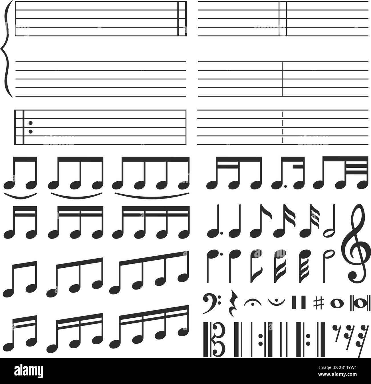 Music notes. Musical melody notation, note tone and treble clef swirl ...