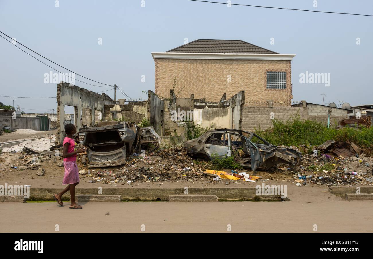 Street with garbage, Democratic Republic of the Congo, Africa Stock ...