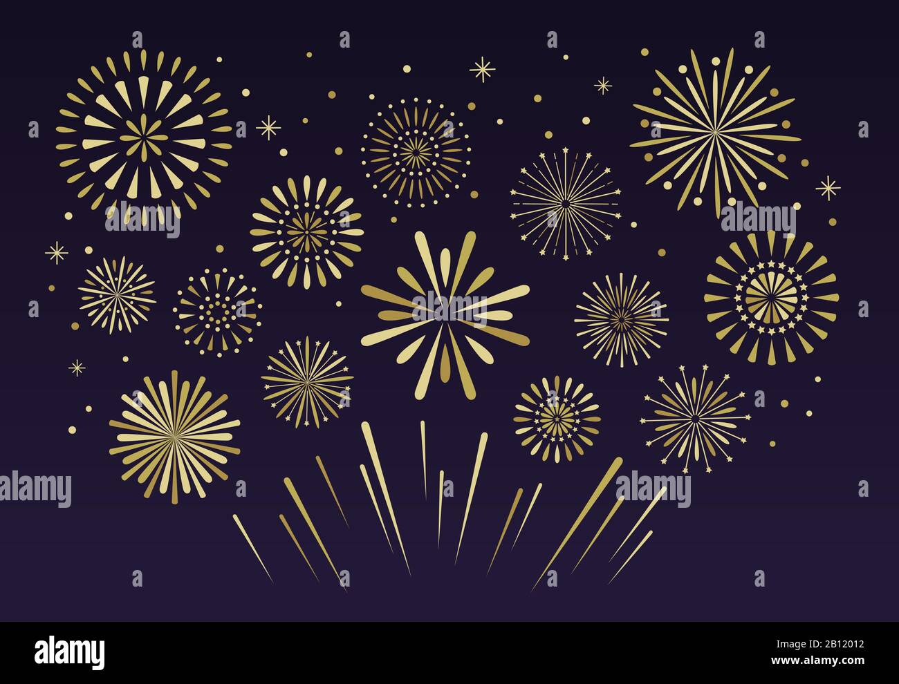 Gold festive fireworks. Christmas pyrotechnics firecracker vecto Stock ...