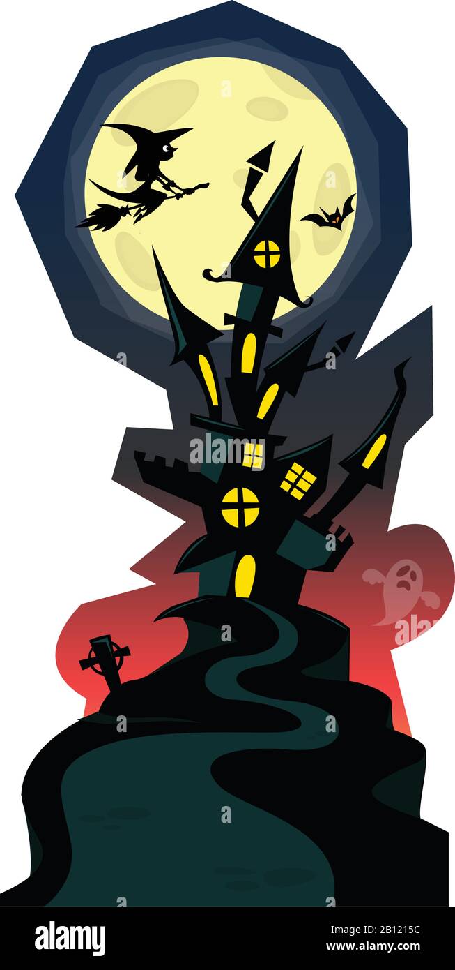 Haunted old house with the moon in background. Illustration vector ...