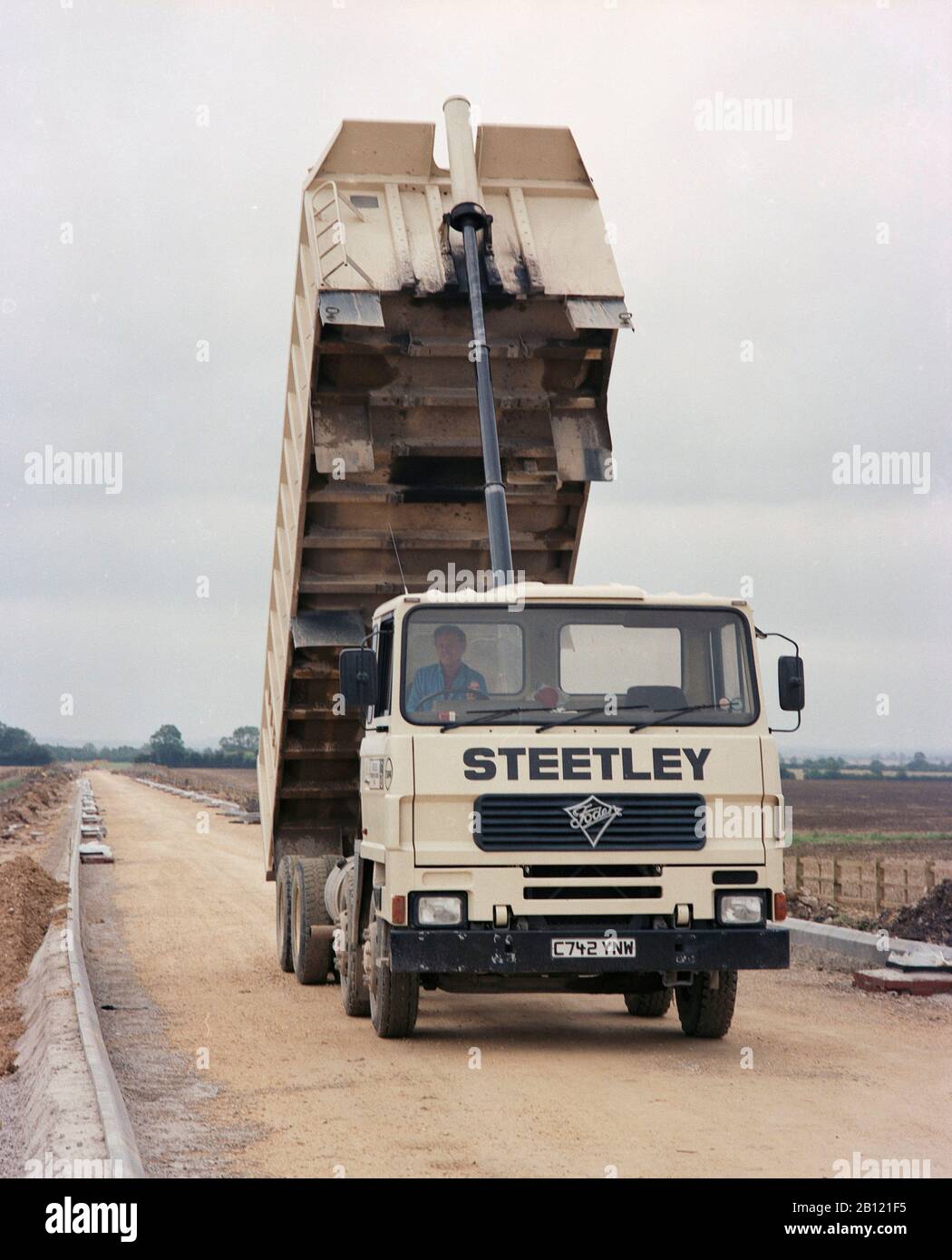 Concrete wagon on construction site, in 1987, Yorkshire, Northern ...