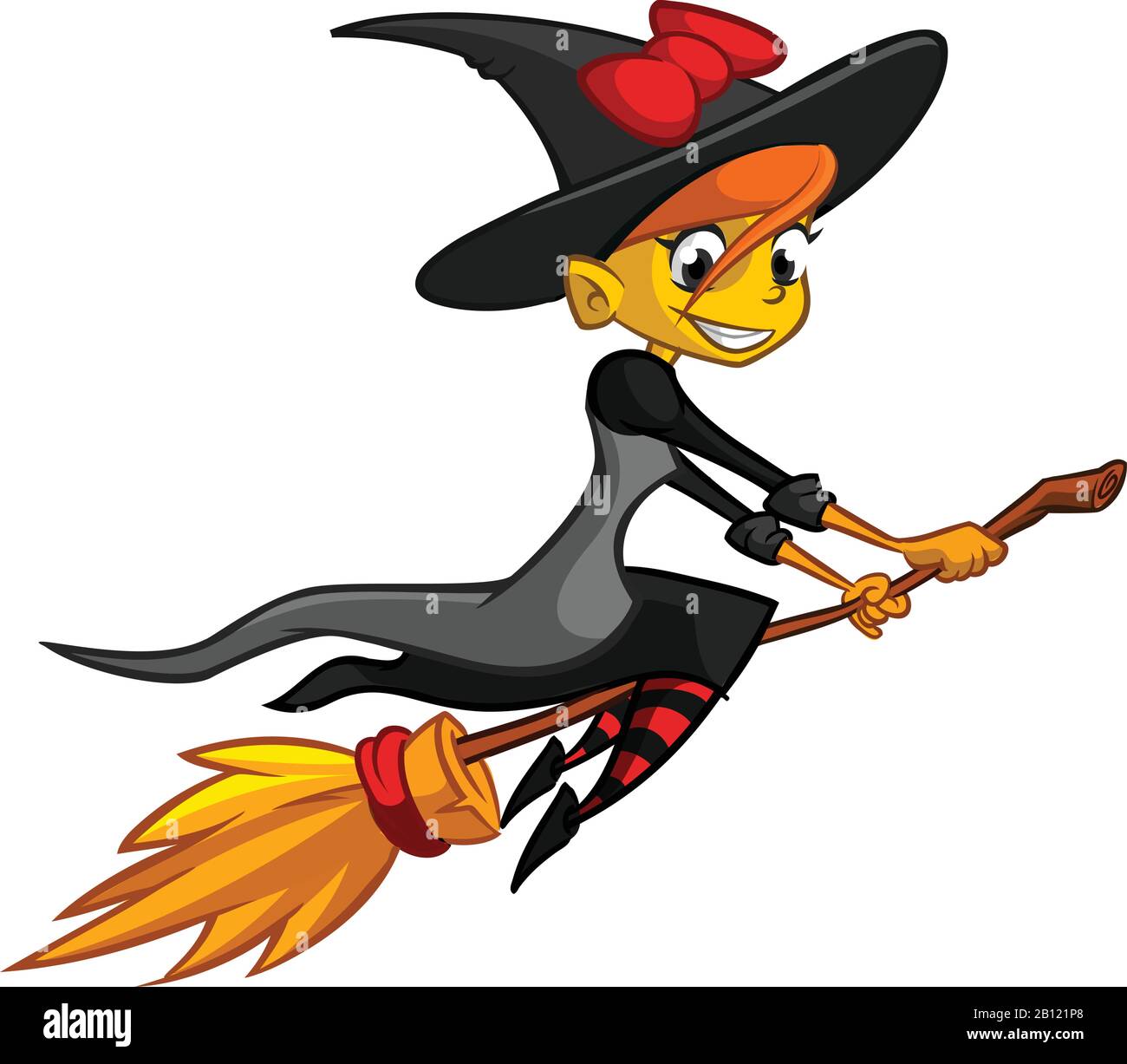 Cartoon witch flying on her broom. Vector clip art illustration Stock ...