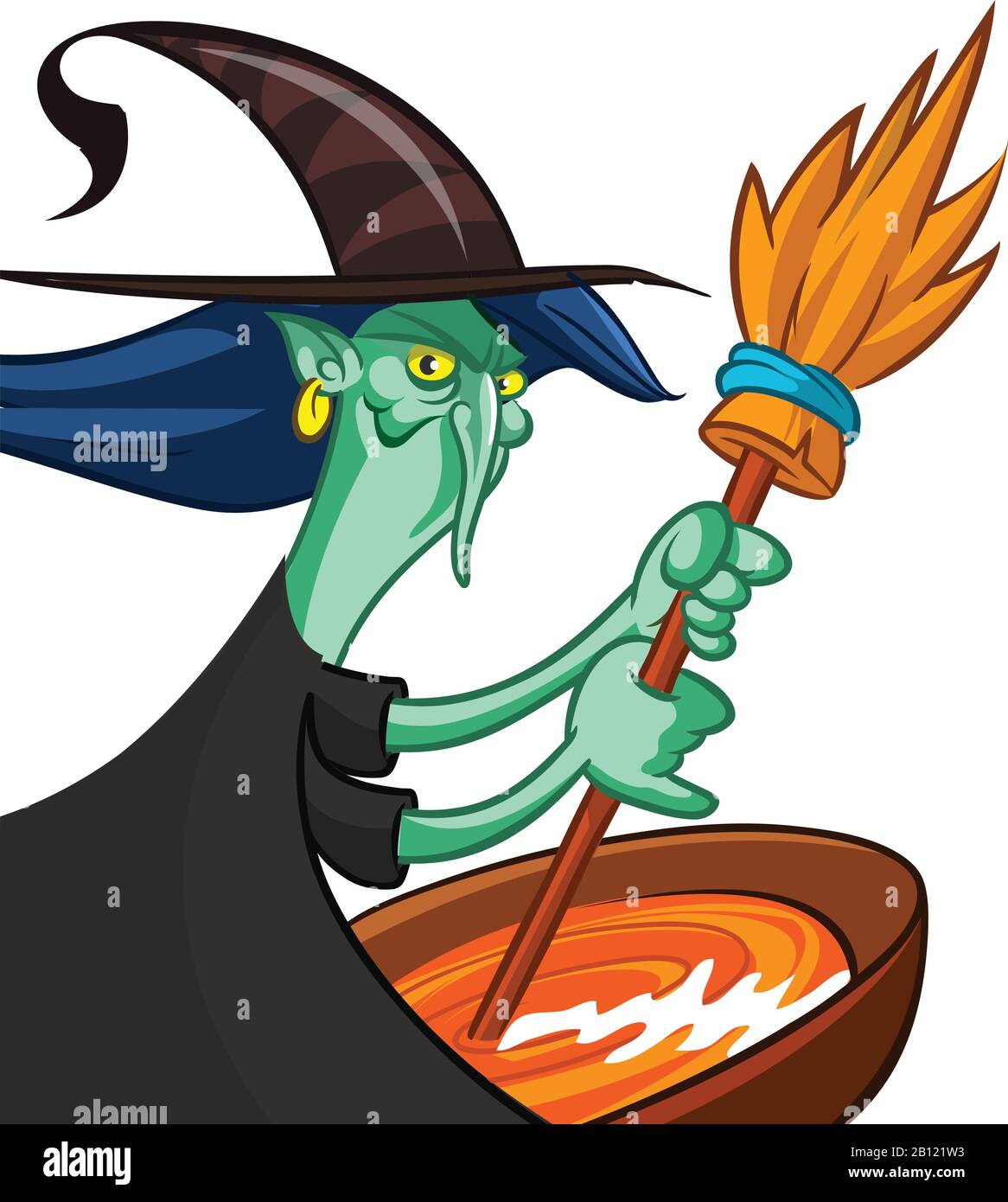 Cartoon funny witch preparing potion. Halloween illustration Stock ...