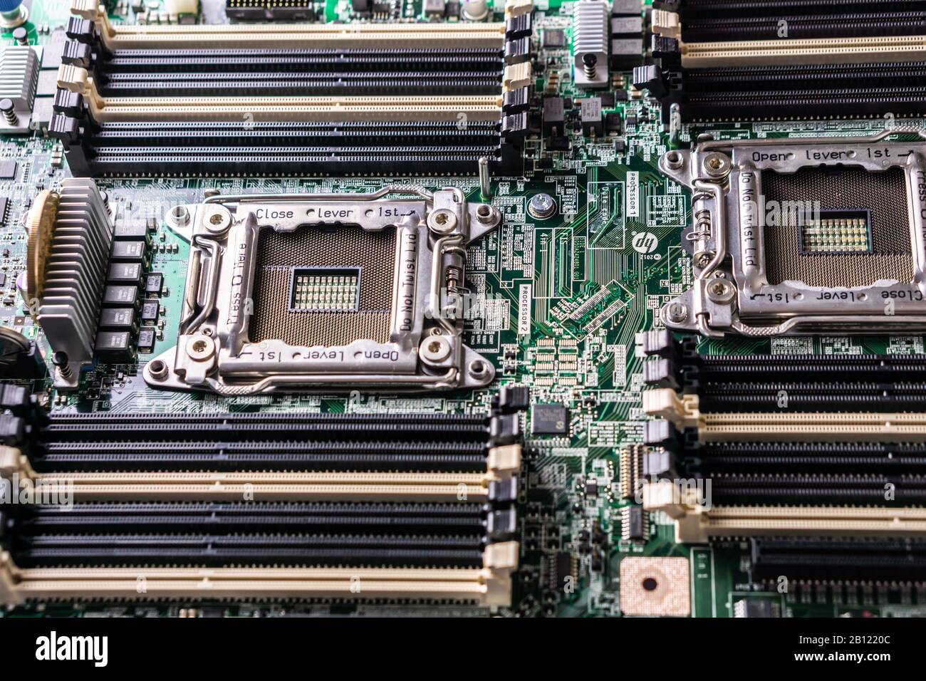 Green computer mainboard with empty cpu socket Stock Photo - Alamy