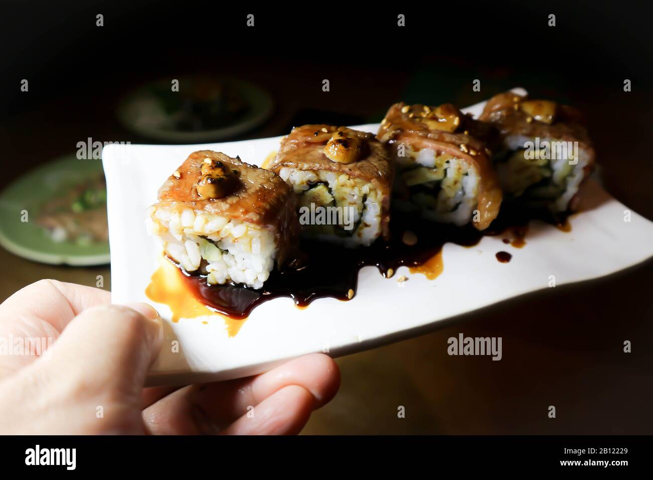 japanese roll, maki or beef roll Stock Photo - Alamy