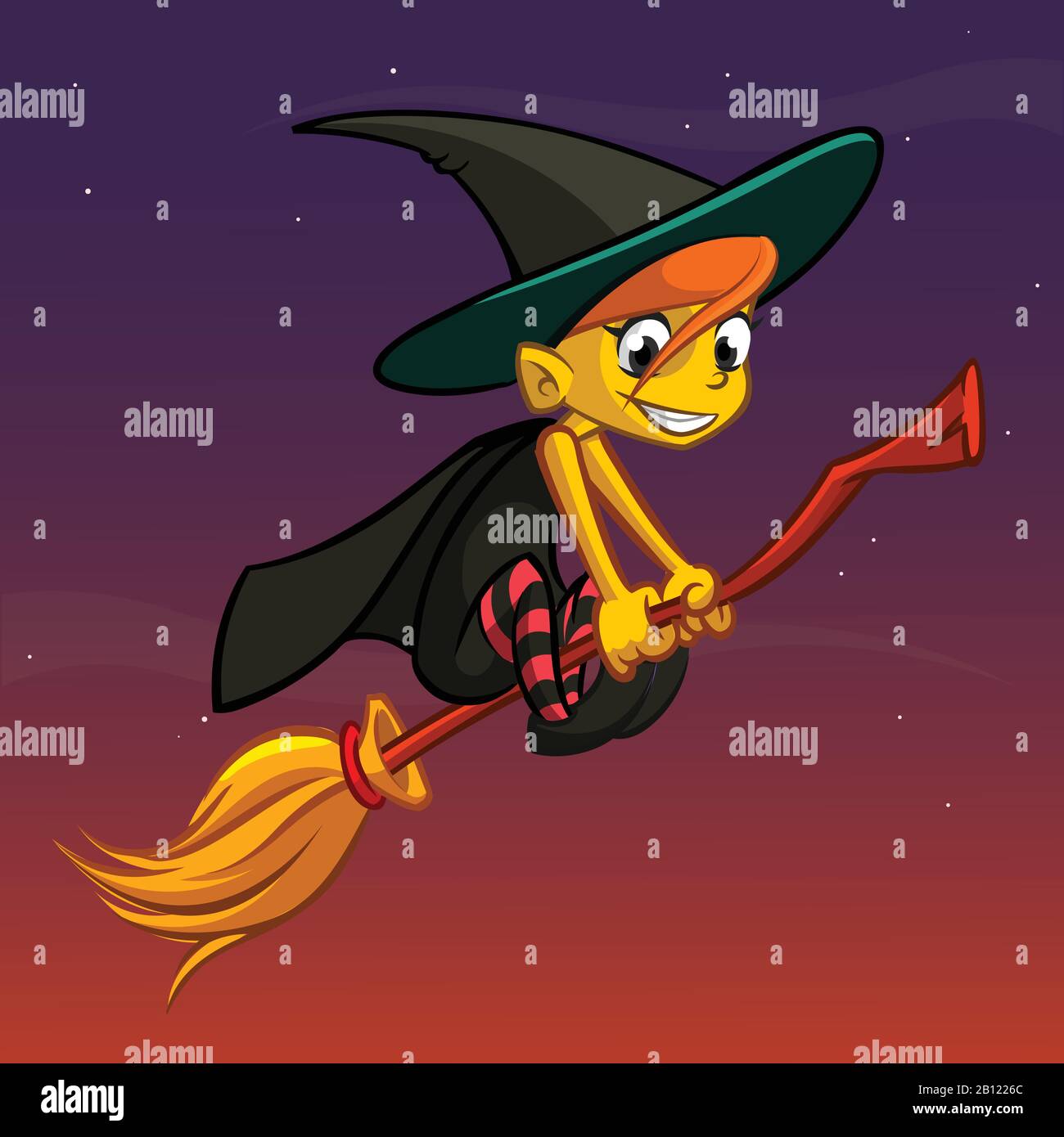 Cute little witch flying. Cartoon vector illustration. Isolated on ...