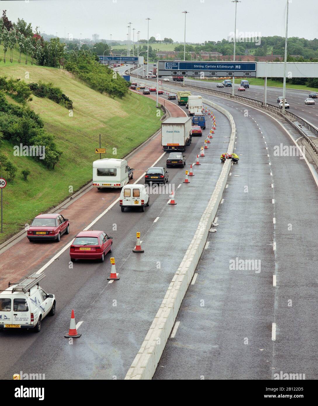 Road works on the M8 Glasgow in 1993, Central Scotland, UK Stock Photo ...