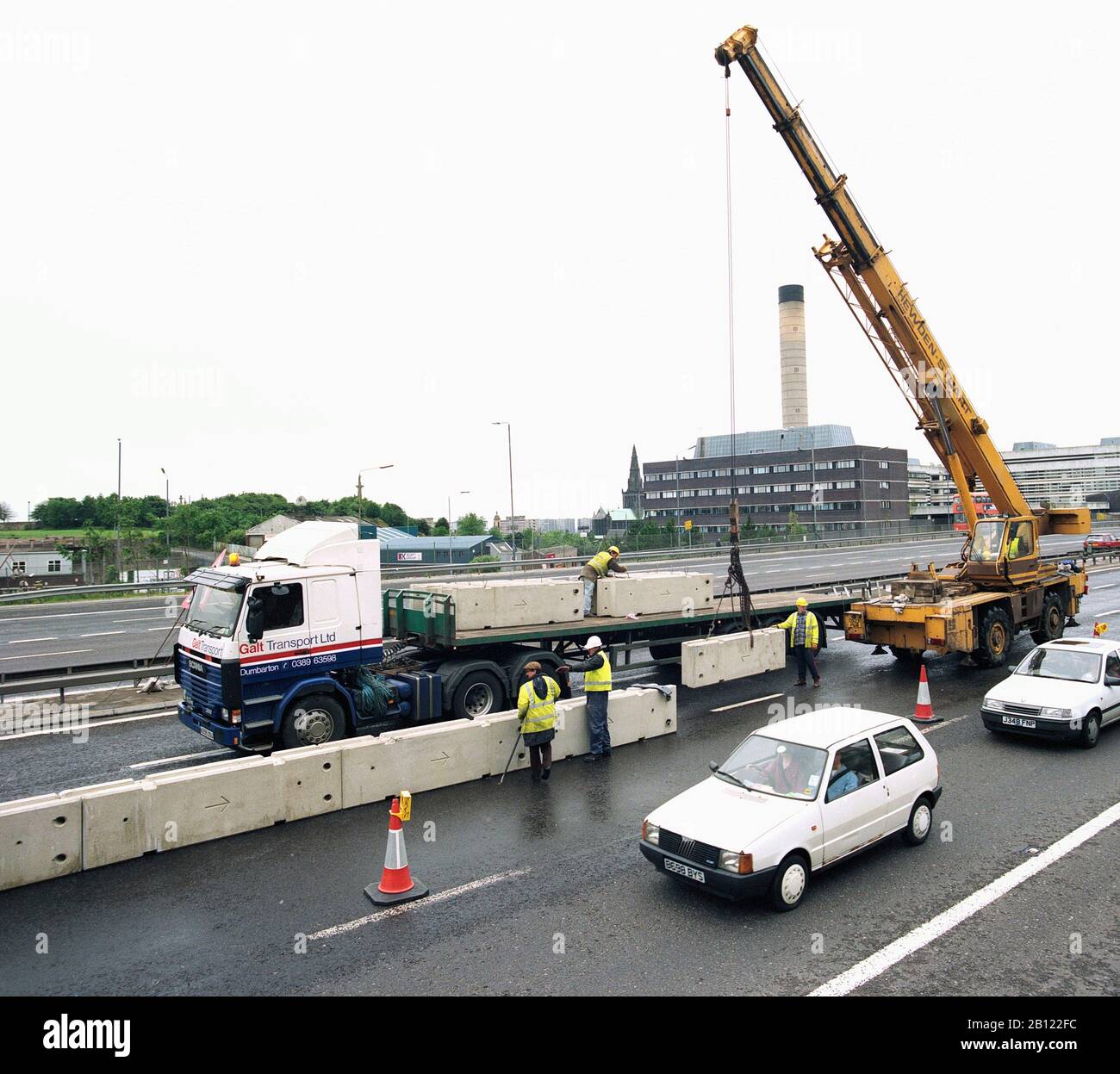 Road works on the M8 Glasgow in 1993, Central Scotland, UK Stock Photo ...