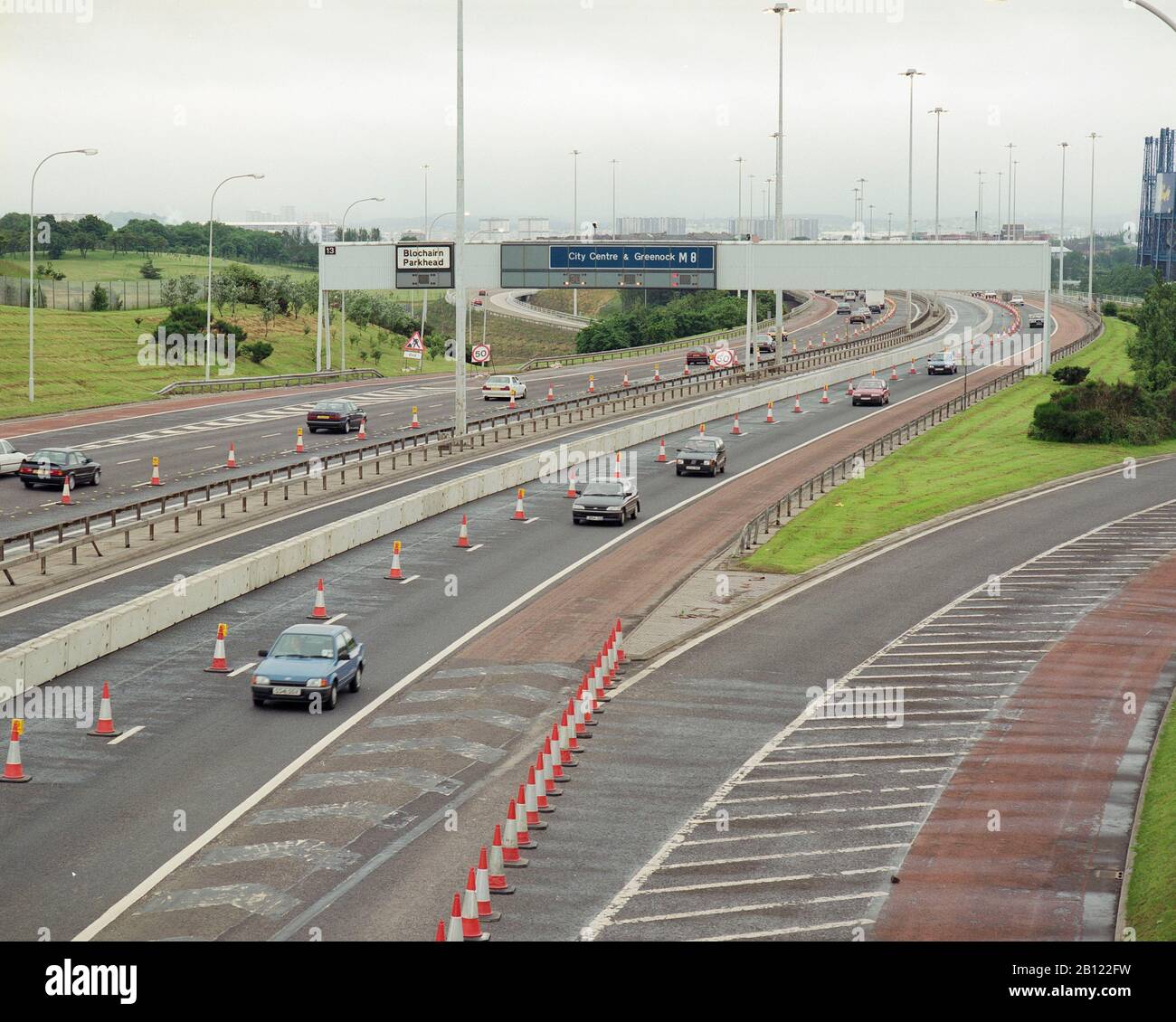 Road works on the M8 Glasgow in 1993, Central Scotland, UK Stock Photo ...