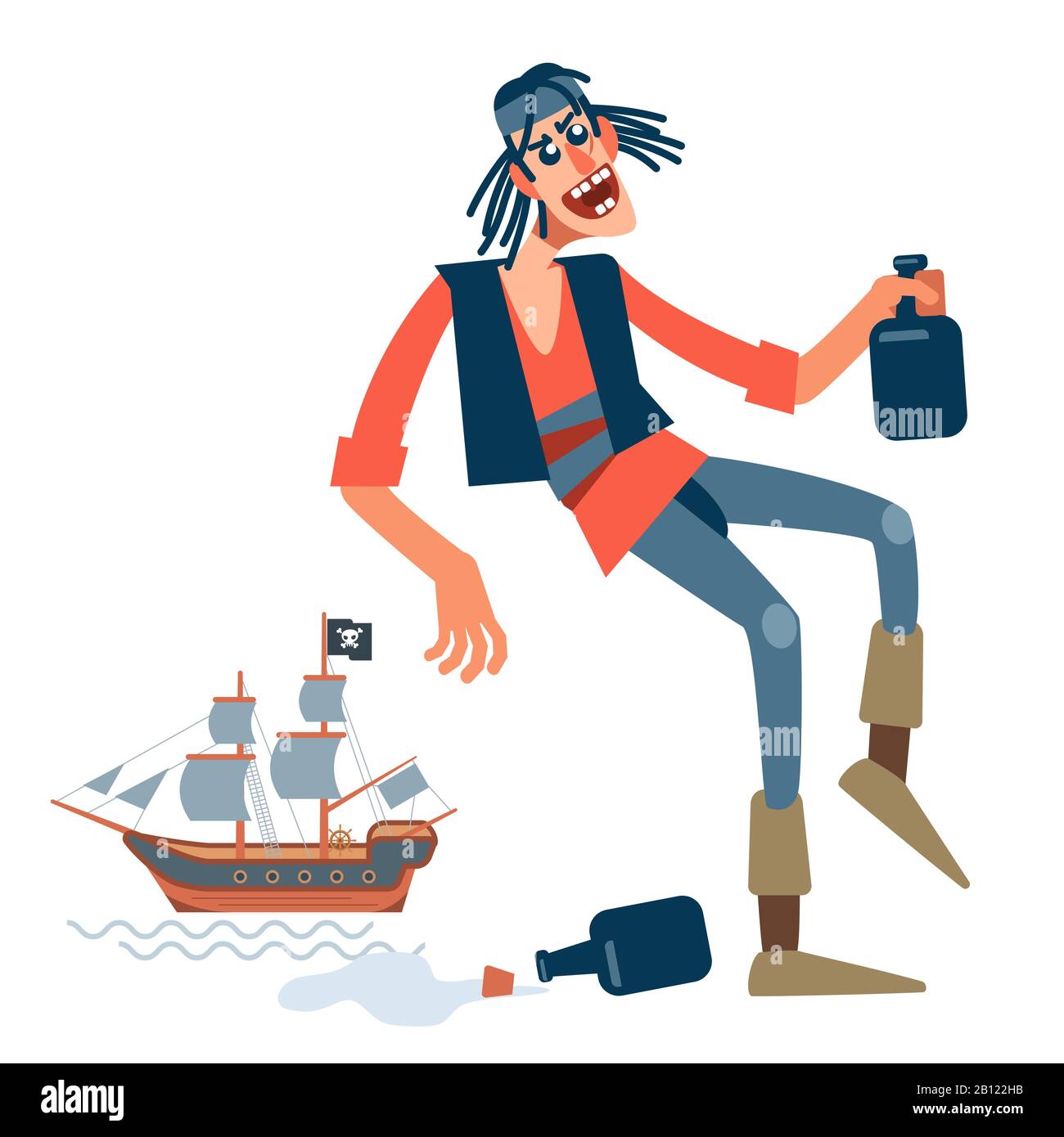 Crazy pirate got drunk rum and having fun in a drunken state. Vector ...