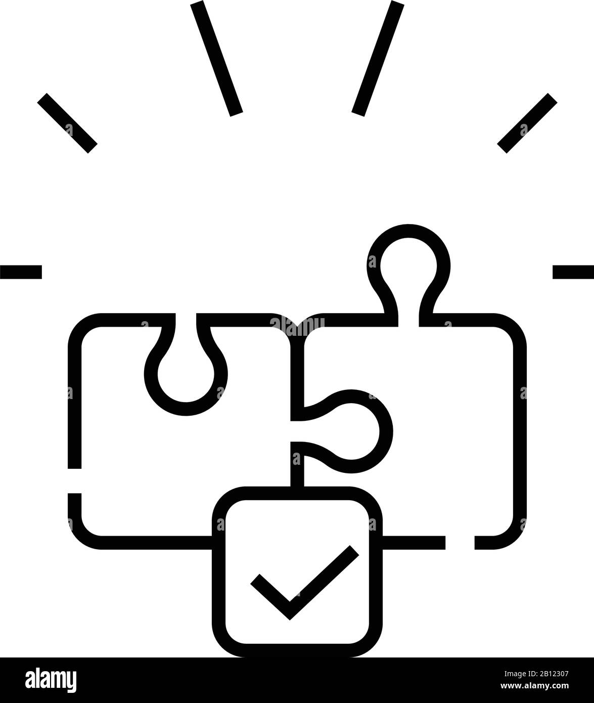 Completed puzzle line icon, concept sign, outline vector illustration ...