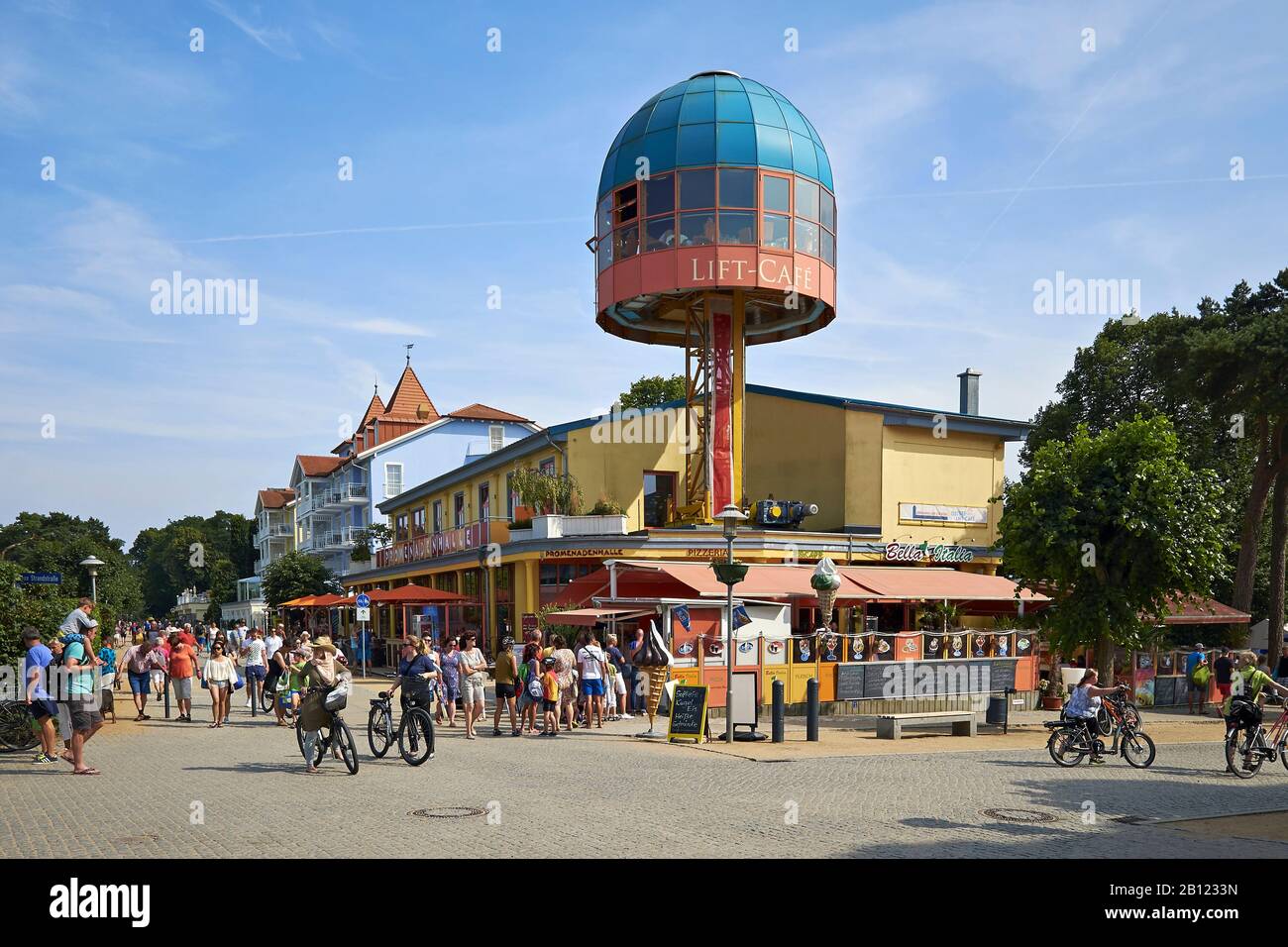 Lift cafe on the promenade in the Baltic Sea resort of Zinnowitz ...