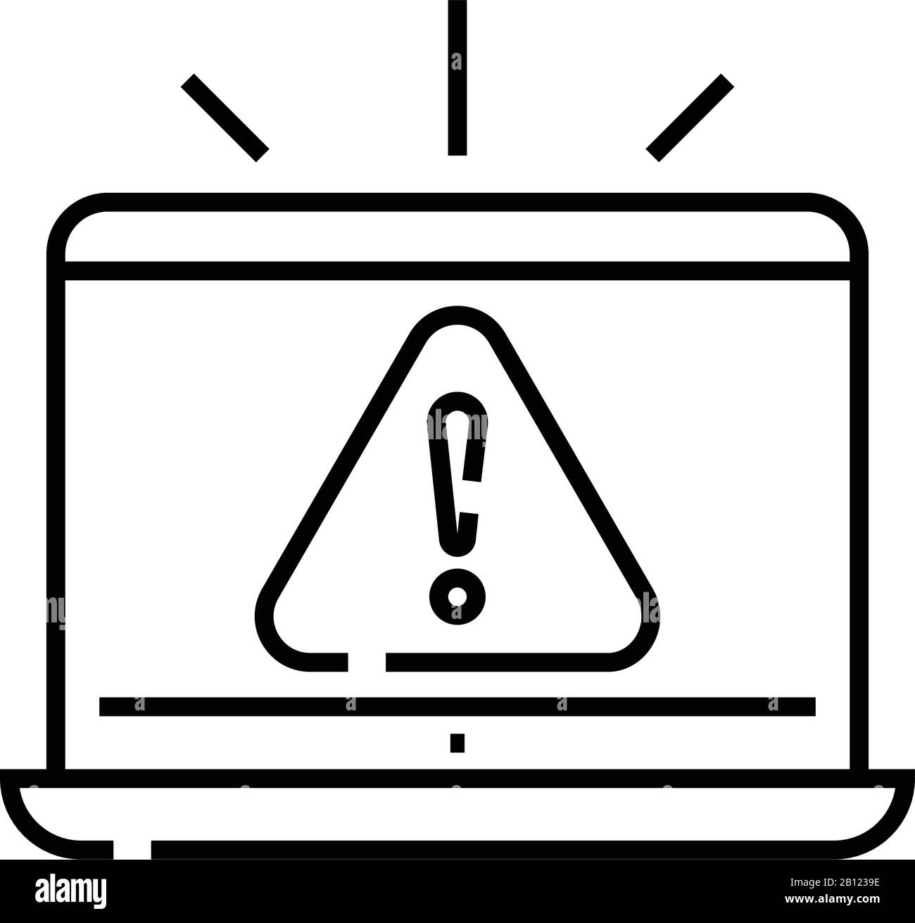 Computer antivirus warning line icon, concept sign, outline vector ...