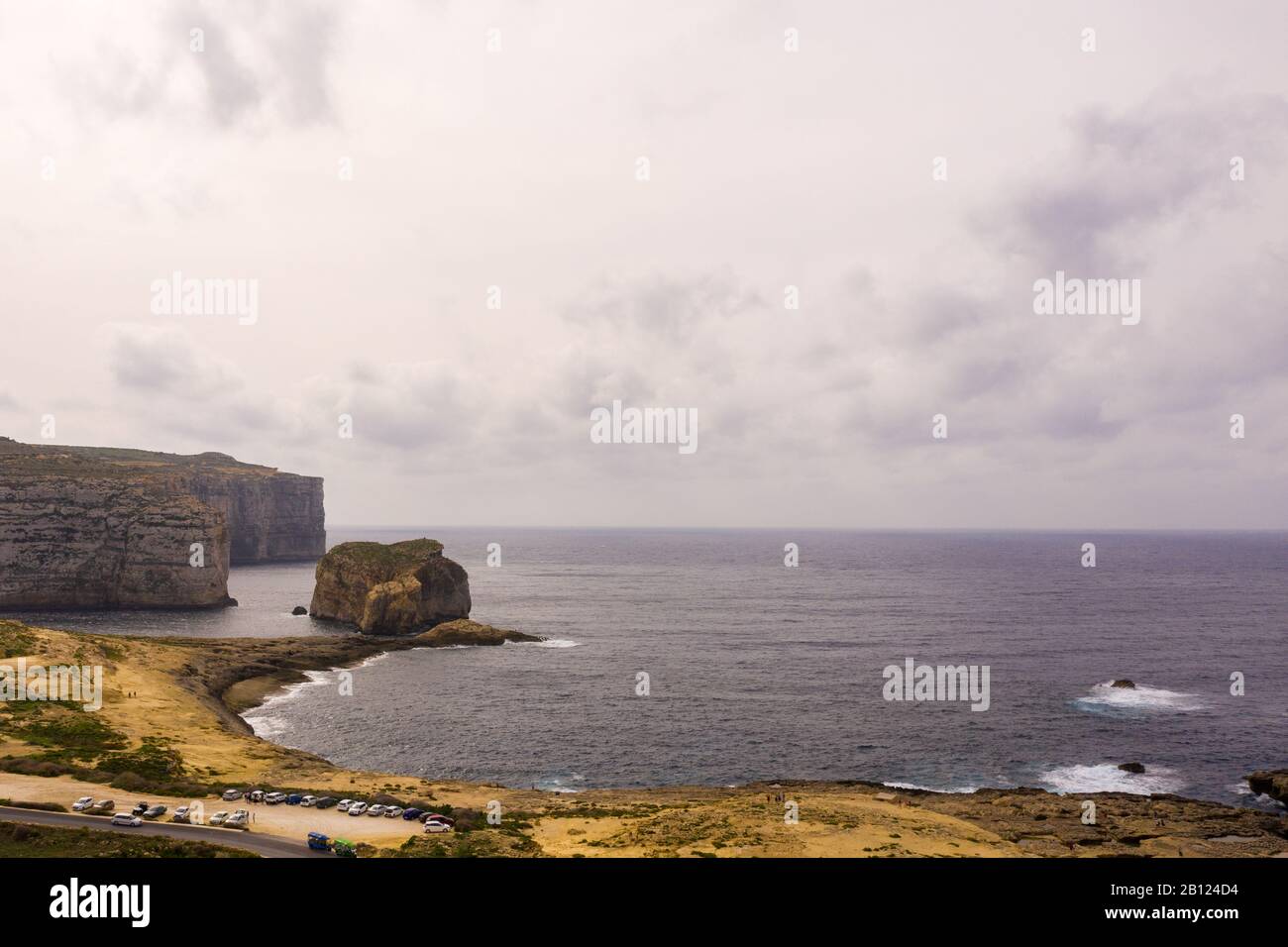 Aerial drone view of rocky coastline and sea. Blue hole and the ...