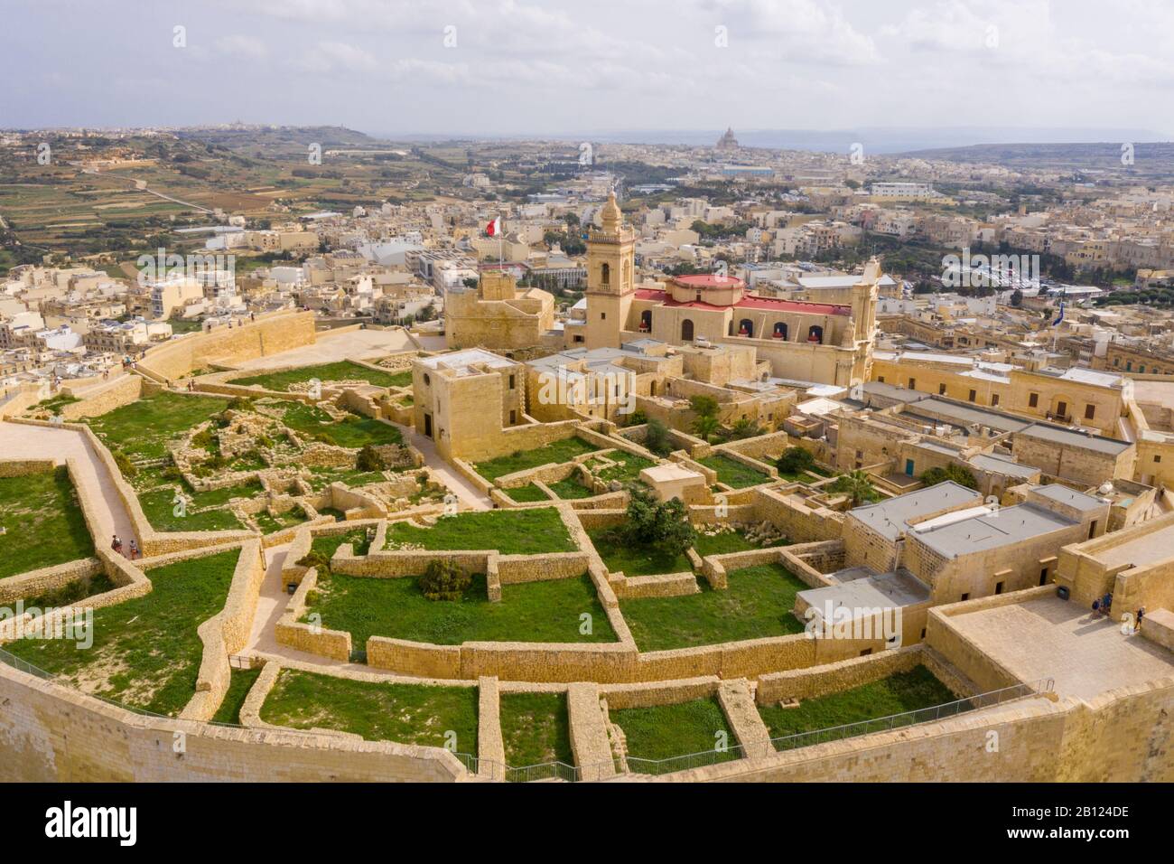 Aerial drone photo - The Gozo Citadel at sunset. A medieval fortress in ...