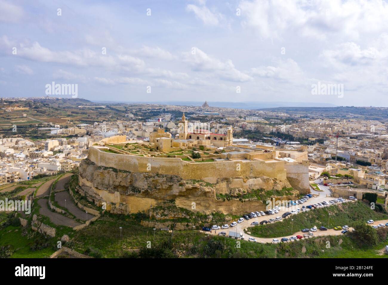 Aerial drone photo - The Gozo Citadel at sunset. A medieval fortress in ...