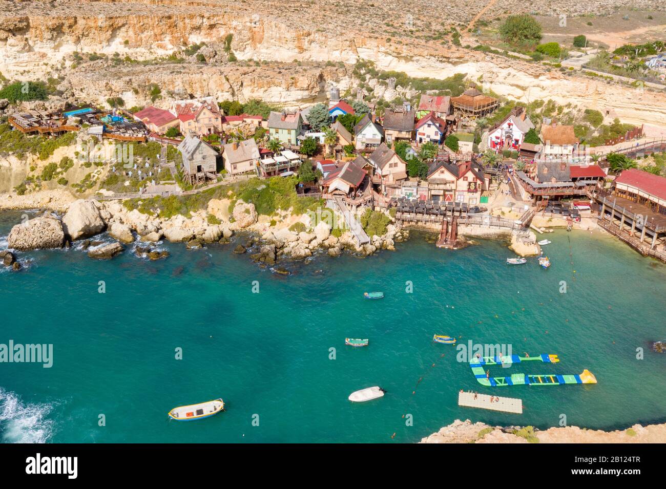 Top view of famous tourist attraction Popeye village, also known as ...