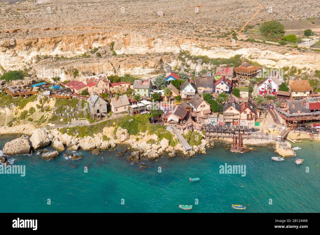 Top view of famous tourist attraction Popeye village, also known as ...
