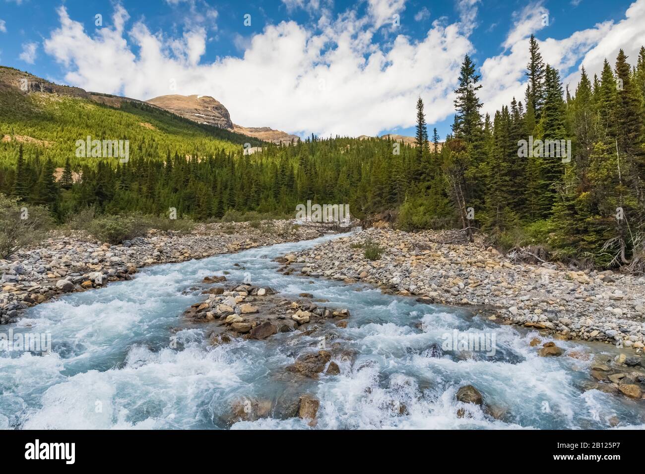 Crossing Robson River, the river flowing out of Berg Lake in Mount ...