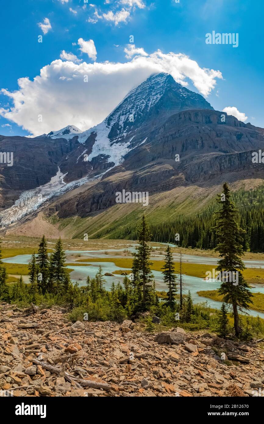 Hiking along Robson River below Berg Lake in Mount Robson Provincial ...